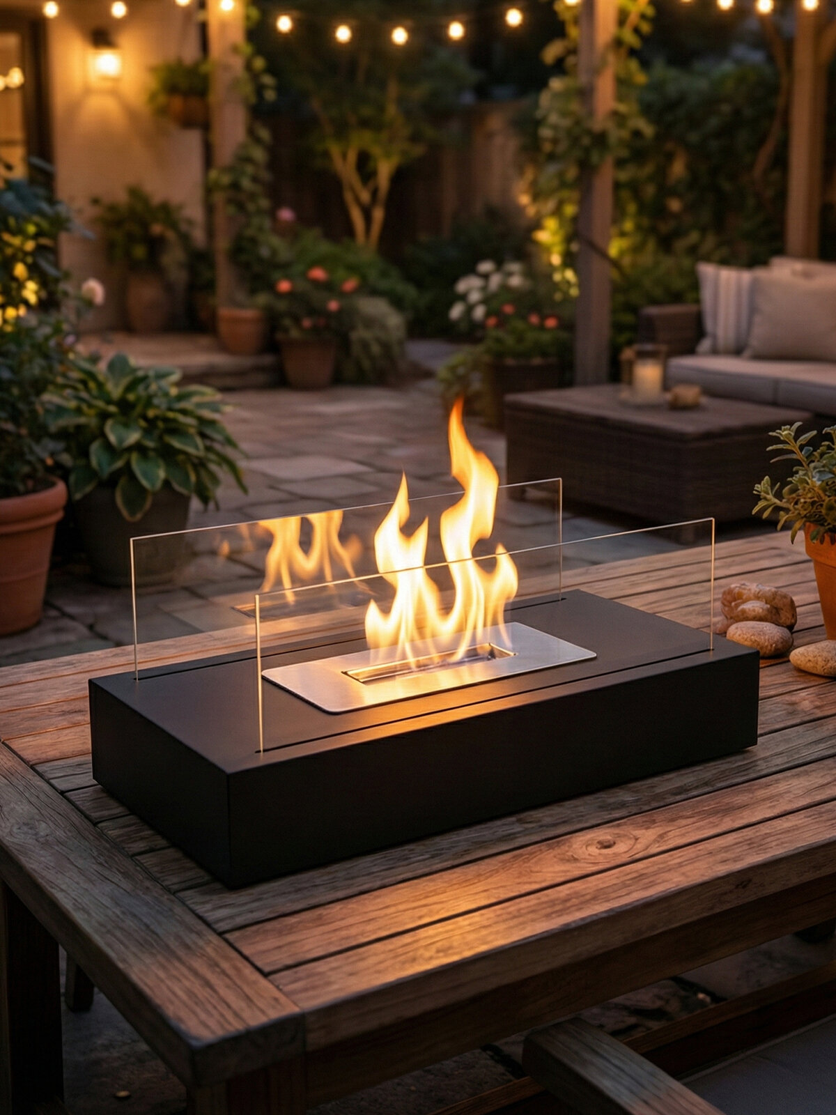 Биокамин настольный для дома Квадрат, био камин декоративный со стеклянной колбой