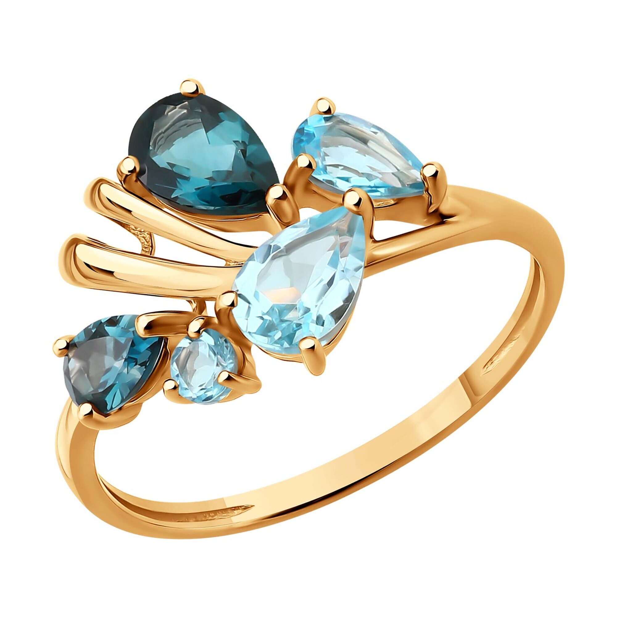 Кольцо, красное золото, 585 проба, Лондон топаз, топаз