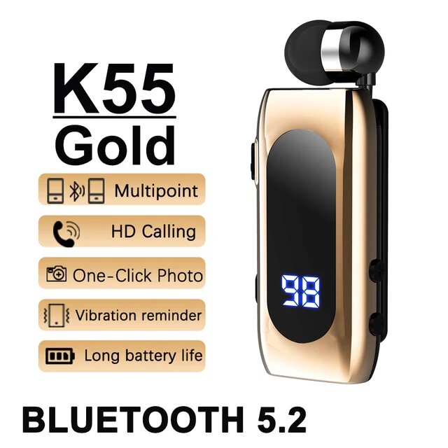 Беспроводные наушники K75 Lavalier Business с Bluetooth, басами 5.4 ГГц, высококачественными звонками, вибрацией и голосовым определением номера звонящего.