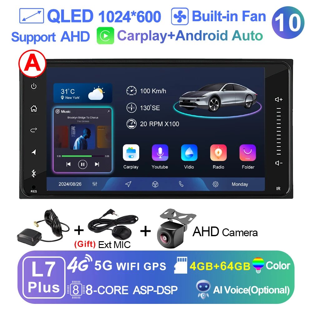 LEHX 2DIn Raido Стерео Автомобильный Android 14 Мультимедийный плеер Для toyota vios crown camry hiace corolla rav4 autoraido carplay gps dvd