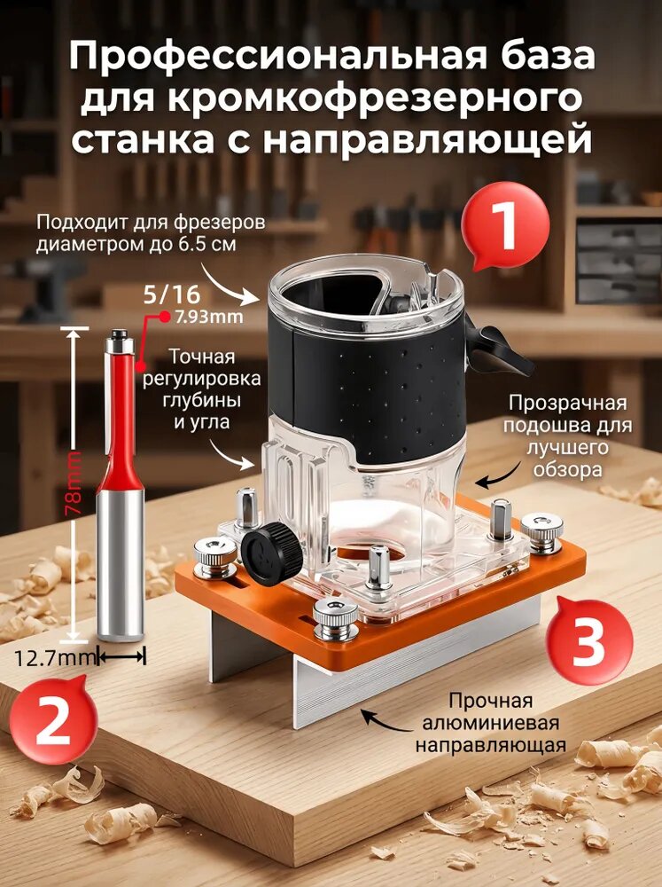 Аксессуары для деревообработки Универсальное основание, шаблон фрезерования и насадка для пазов к кромочному фрезеру