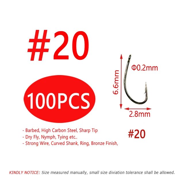 Wifreo крючки для нахлыста nymph 12 14 16 18 100PCS Size 20