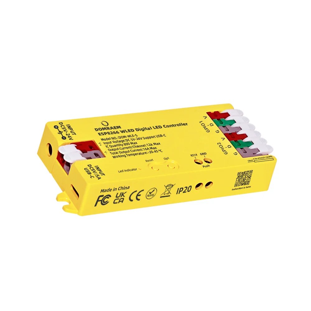 DOMRAEM ESP8266 RGB Контроллер для светодиодных лент Желтый, ESP8266 USB-C Yellow