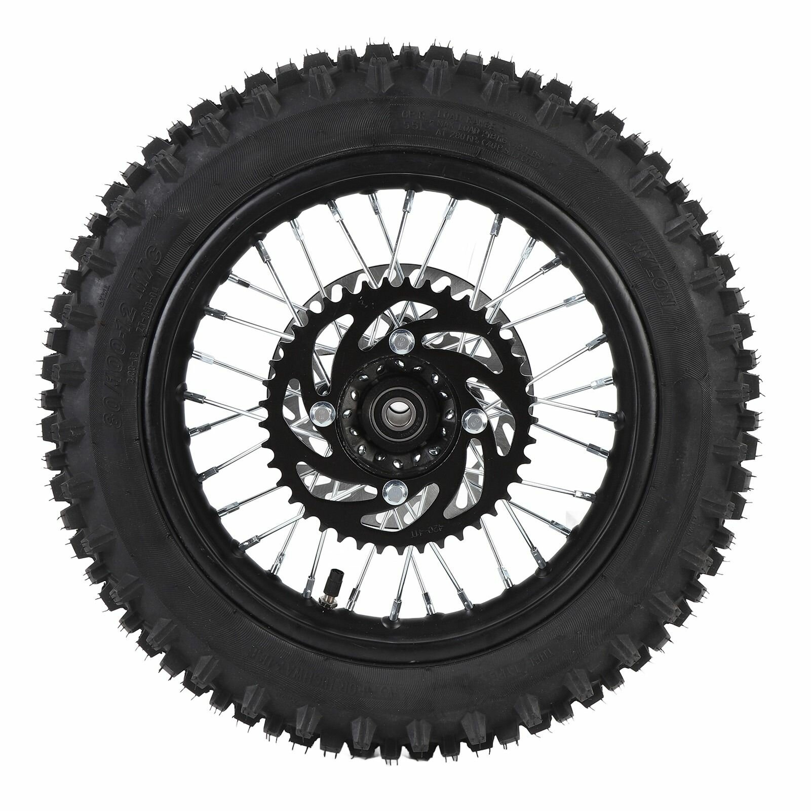 Заднее колесо в сборе 12", шина 80/100-12, с диском, тормозным ротором, звездочкой 41Т
