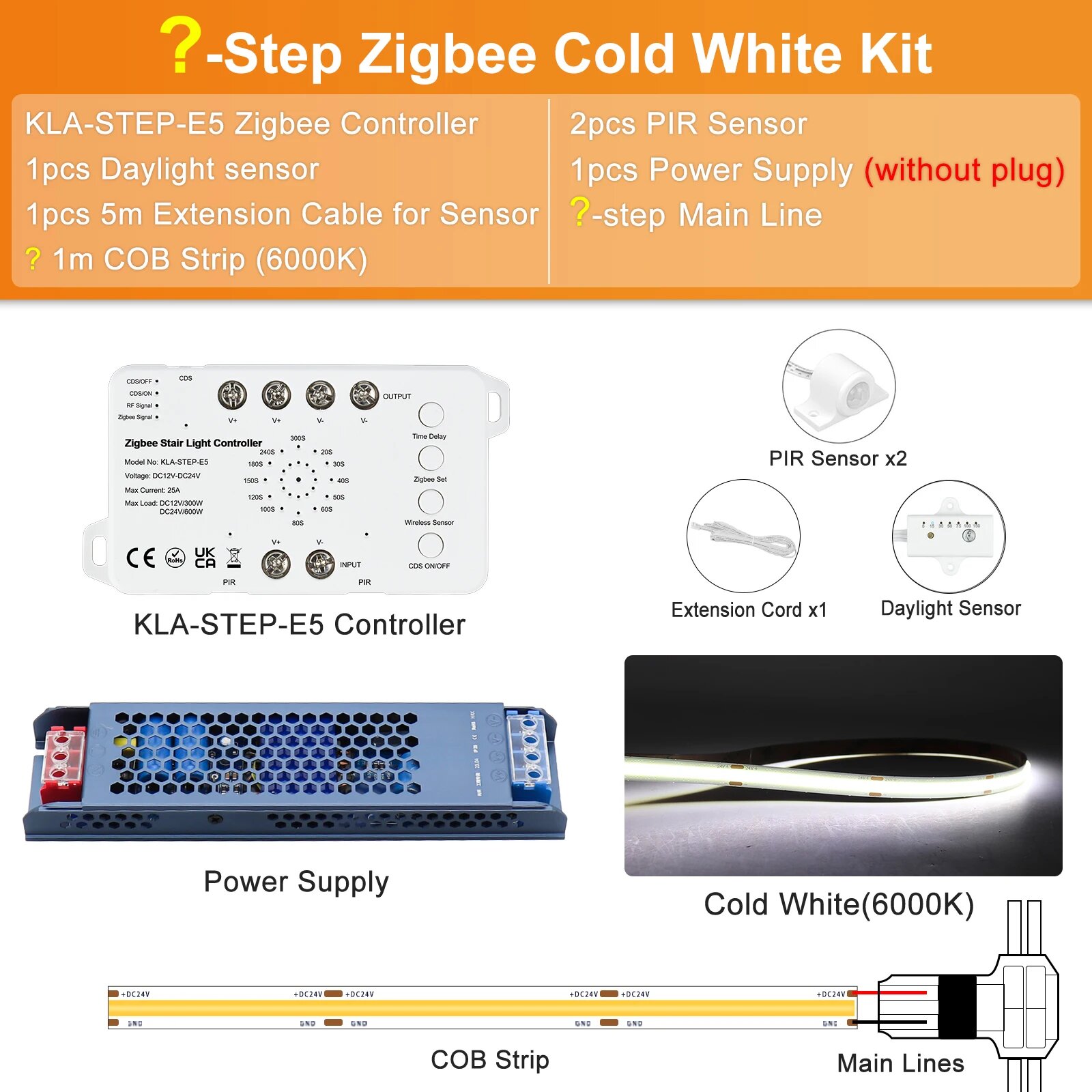 Светодиодная лента Zigbee 6000K Kit для 11 ступеней