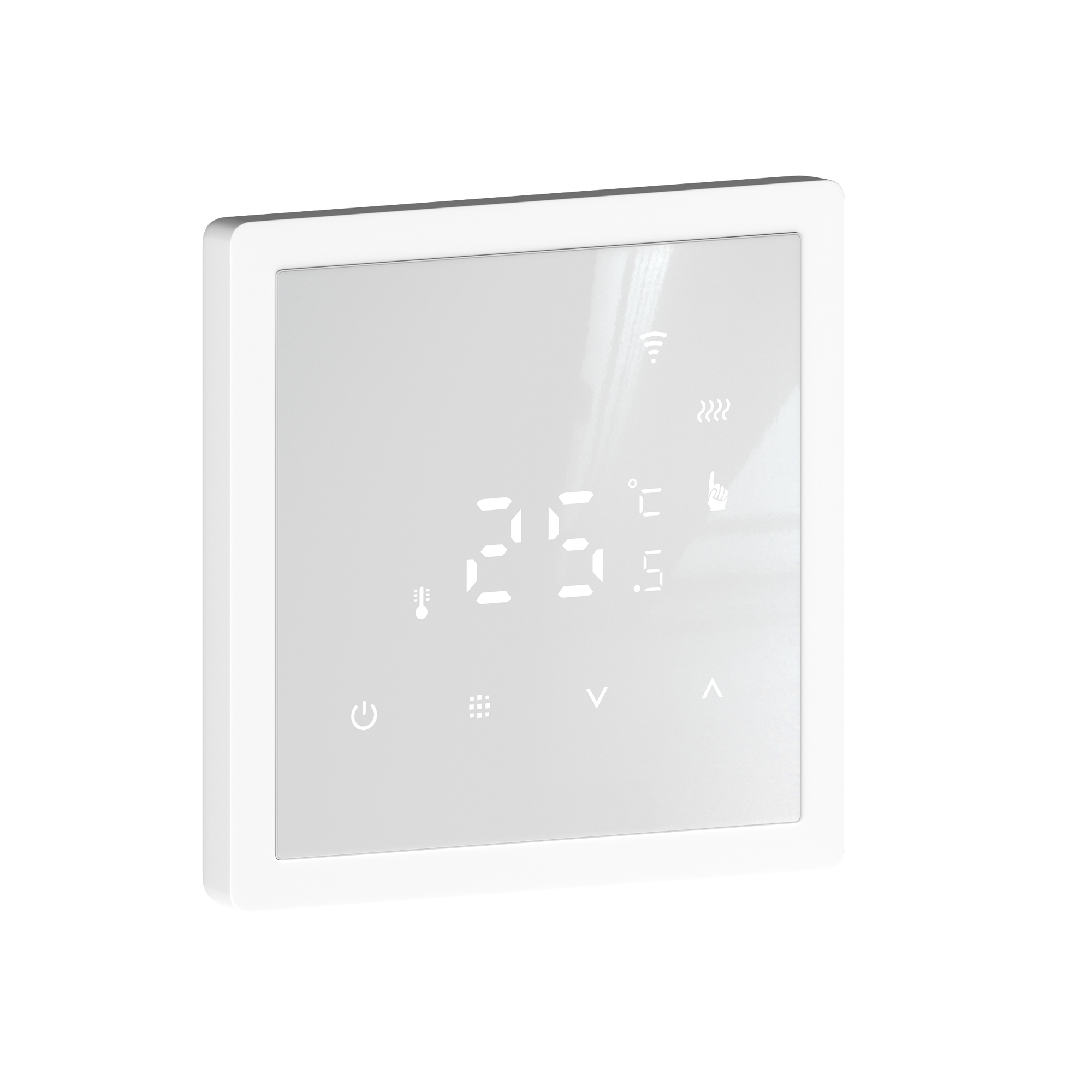 Термостат с датчиком температуры, 16A, стекло белое 70х70мм, цвет матовый белый, серия R98, Donel