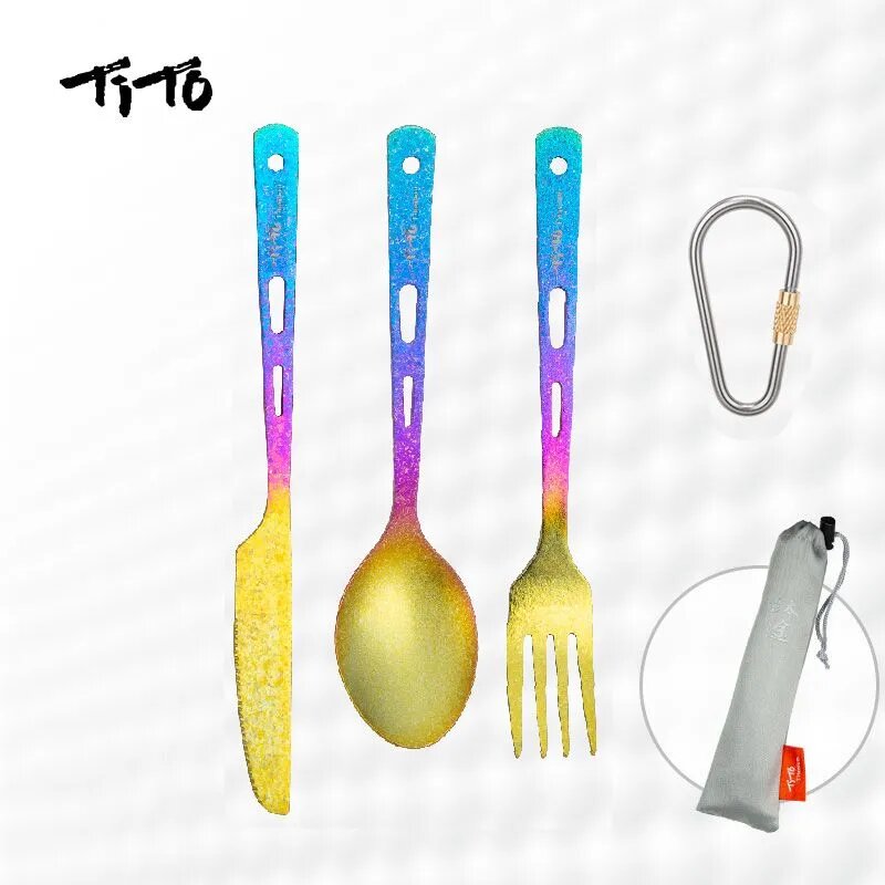 Титановый набор посуды, ложка + вилка + нож, ложка + вилка, TITO TITANIUM