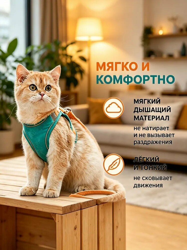 Жилет для домашних животных, с буксировочным тросом, регулируемая длина 1,5м, коралловый/бирюзовый