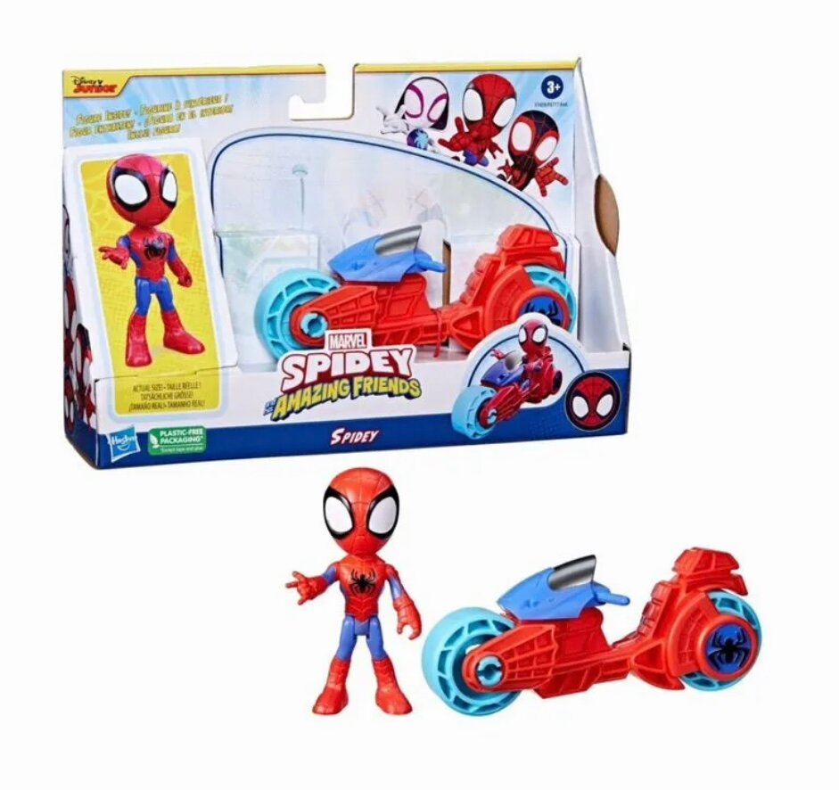 Disney Junior Hasbro Spidey and his Amazing Friends: Фигурка Человек-паук Спайди на мотоцикле