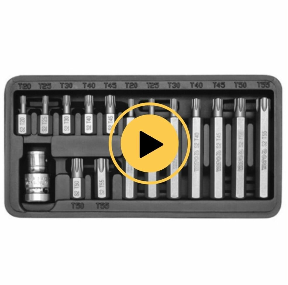 Биты TORX T20-T50, YATO, 15 шт, 30 и 75 мм + переходник 1/2", CrV, YT-0411