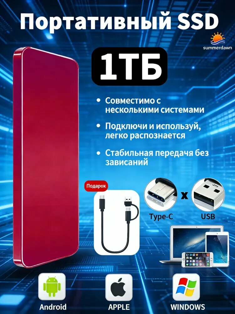 Summerdawn 1 ТБ Внешний жесткий диск (15dai), Металл, красный