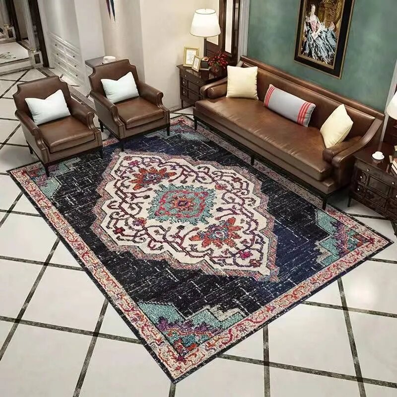 Ковер безворсовый 60x90 см, черный, лавсан, классический узор, для гостиной