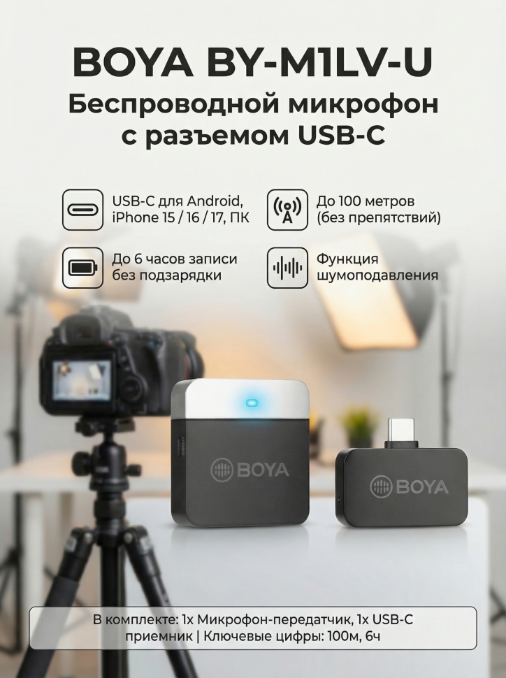 BOYA BY-M1LV-U Беспроводная Микрофонная Система 2,4 ГГц