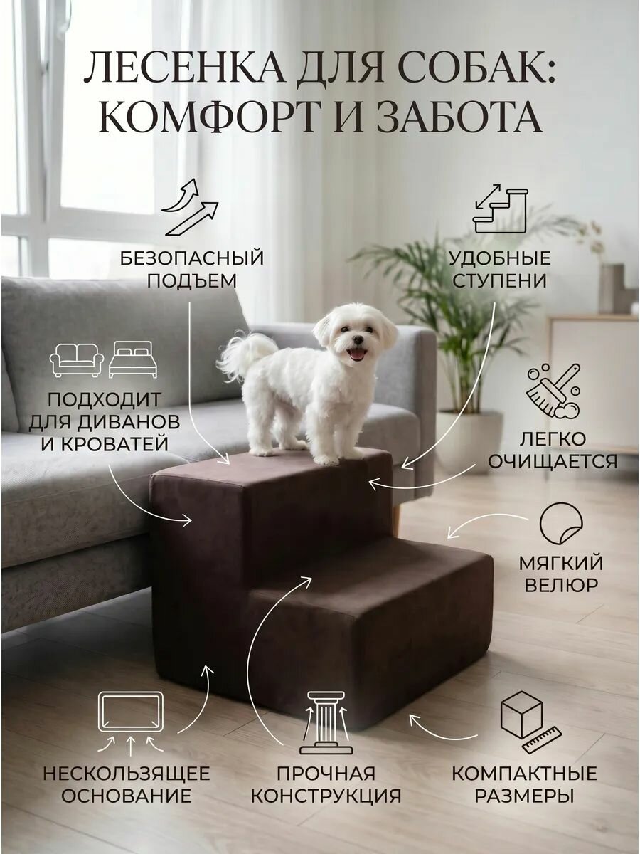 Лесенка для собак Pets Comfort (40х40х30см), цвет шоколадный