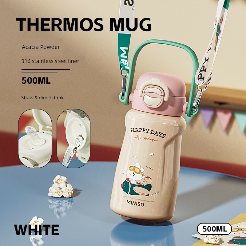 Термокружка Miniso для женщин, новая вместительная бутылка для воды из пищевого пластика для студентов, детская кружка