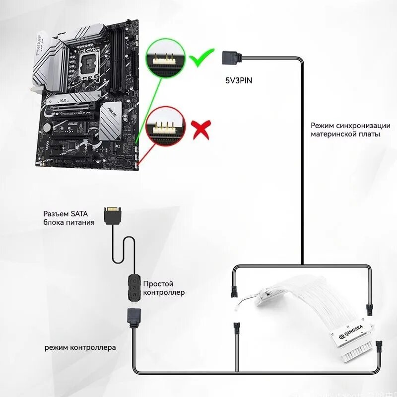 Удлинитель кабеля ATX 12V 8-pin/ATX 24-pin, ATX 12V 8-pin, 0.35 м, белый