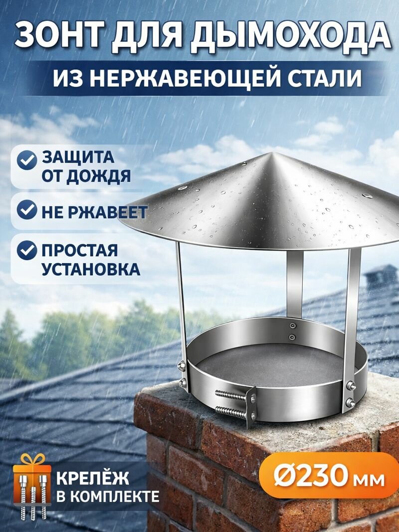 Зонт (грибок) для дымохода 230 мм нержавеющая сталь оголовок трубы