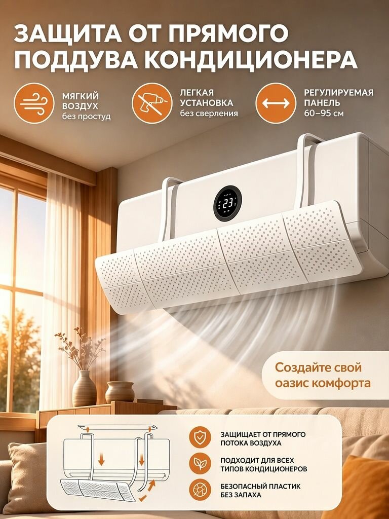 SARIWEN экран для кондиционера 60 - 95 см регулируемый универсальный , отражатель , рассеивающий экран регулируемый отражатель универсальный рассеивающий экран для кондиционера 60-95 см