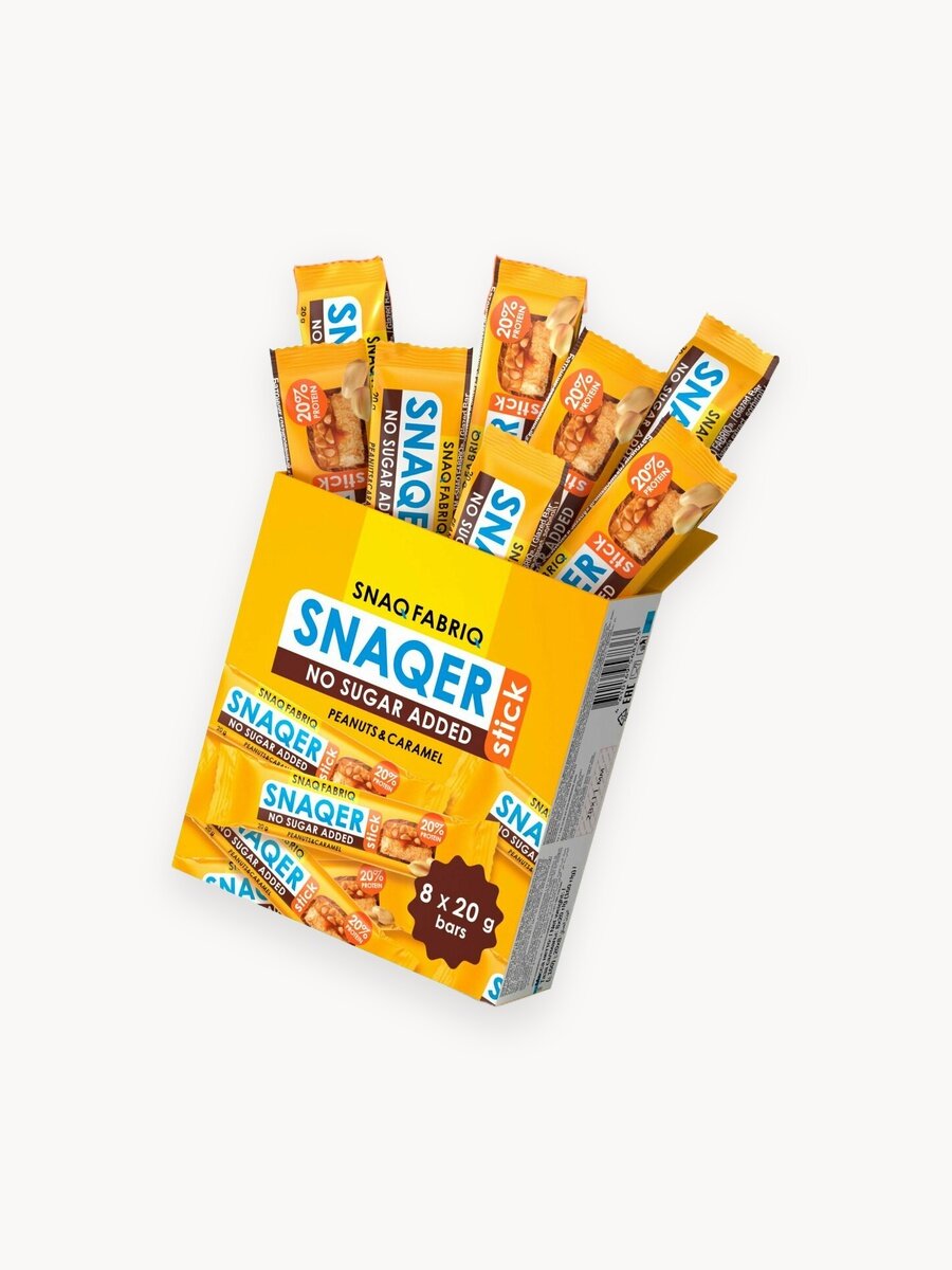 SNAQ FABRIQ Конфеты-батончики без сахара SNAQER "Арахис и карамель", 20 г х 8 шт.