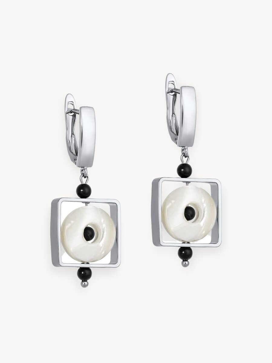 Серьги с подвесками, двусторонние, агат, перламутр