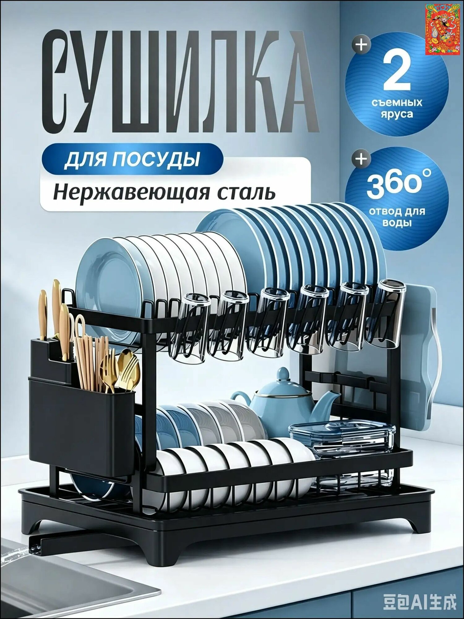 Поддон для сушилки посуды 31 см x 42 см х 31 см 1 шт металл черный