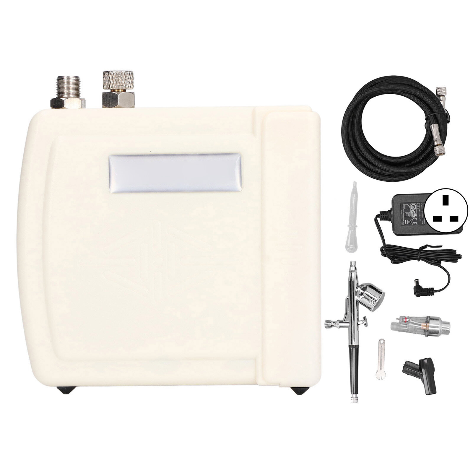 Аэрограф с компрессором, двойного действия, белый, UK вилка