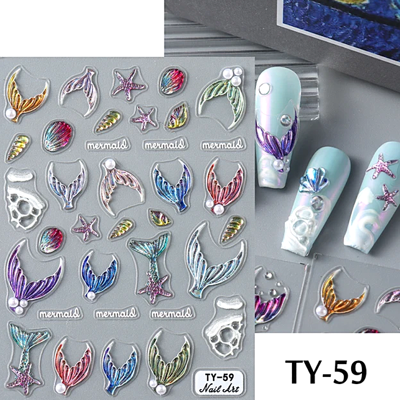 5D виниловые наклейки для ногтей "TY-59" / Стильные слайдеры / 8.7см х 6.5см