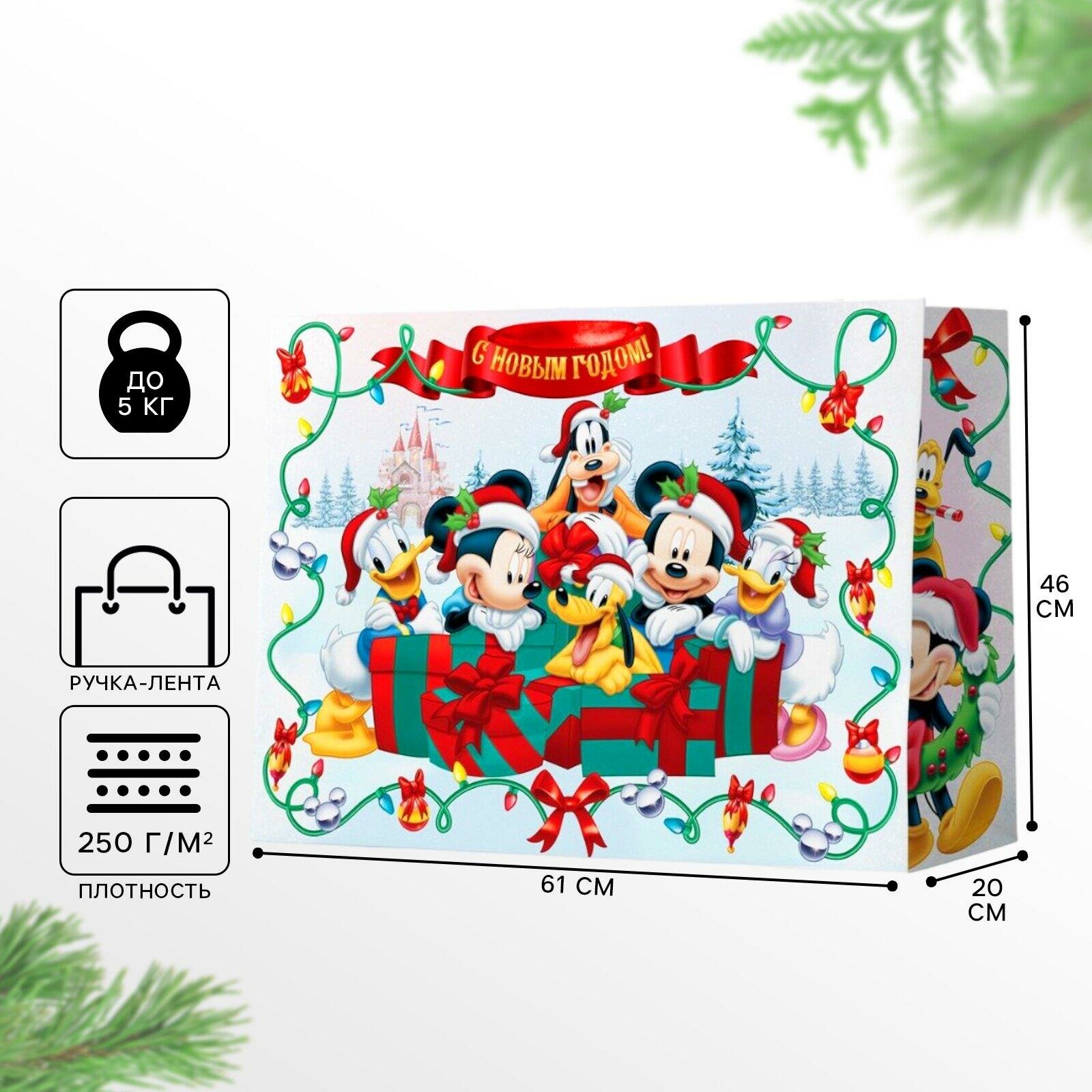 Пакет подарочный Disney, дизайн: новогодний, цвет: разноцветный