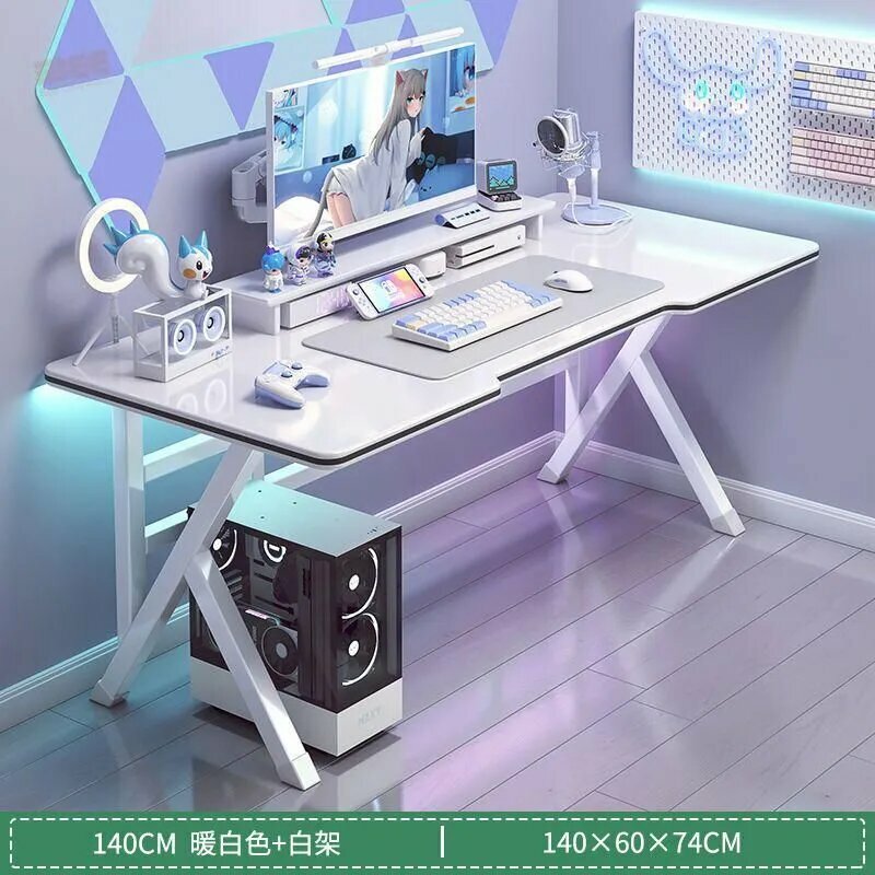 Игровой компьютерный стол, акриловая столешница, белый, 140x60x74 см