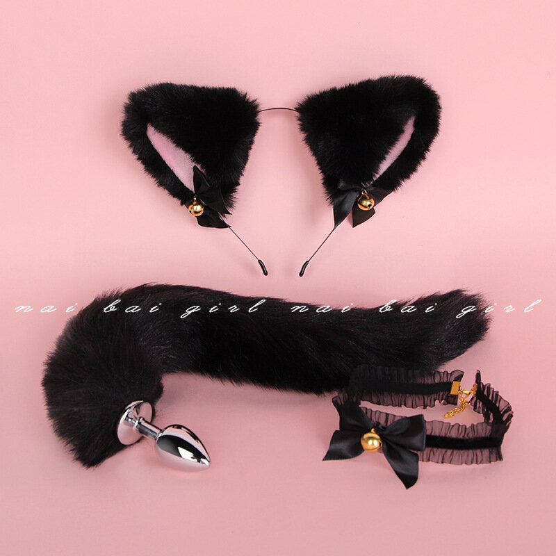 Sm секс-игрушки металлическая анальная пробка лиса костюм взрослые товары ролевая игра хвост повязка на голову кружевной воротник