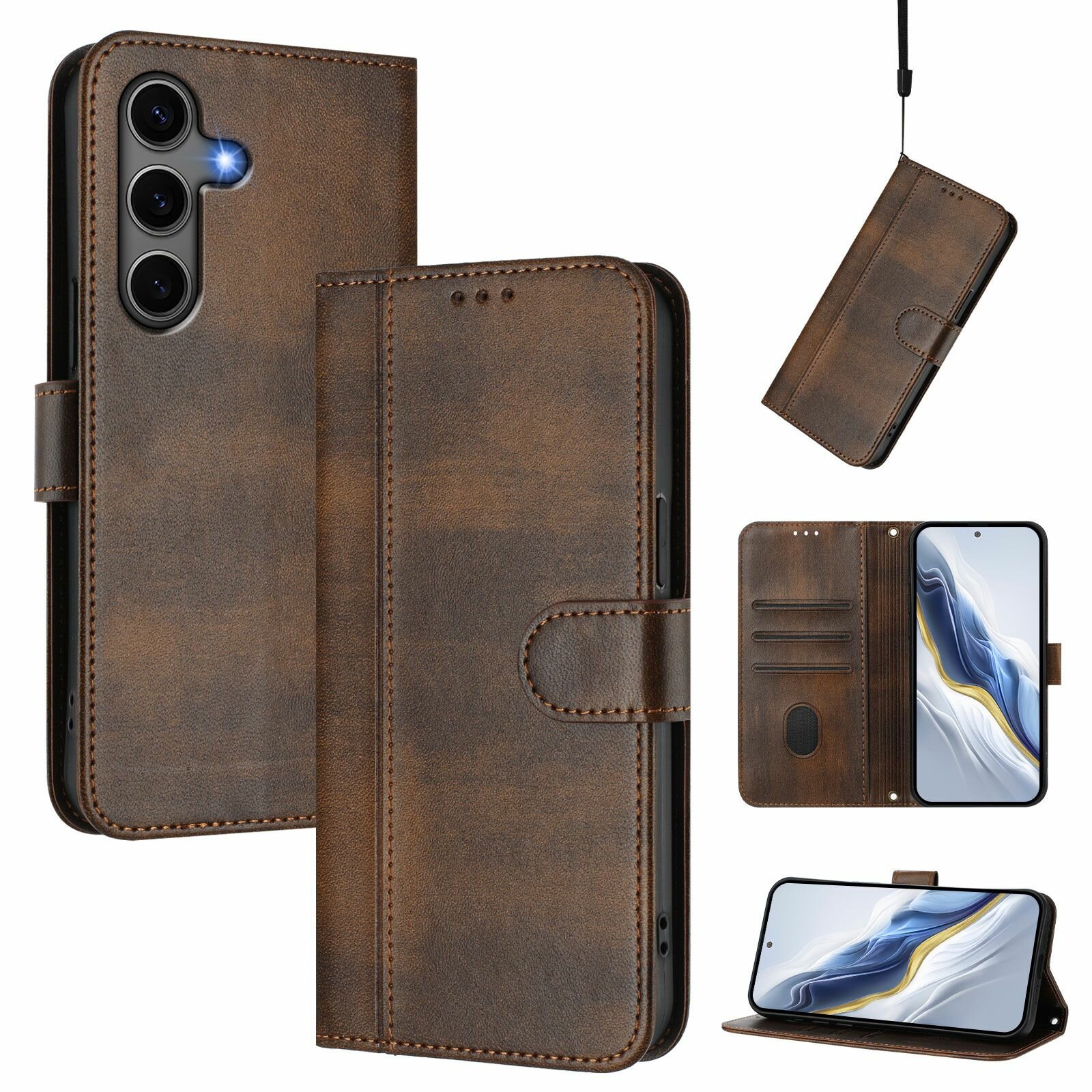 Модный кожаный чехол для Samsung Galaxy S25 Plus (Самсунг s25 plus, Самсунг галакси с25 плюс), защитный чехол-кошелек для телефона, чехол-книжка с держателем для карт с магнитной застежкой.