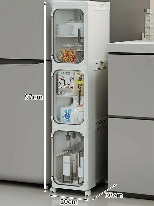 Этажерка для ванной, полипропилен, 3 секции, белая/светло-серая, 20x33.5x97 см