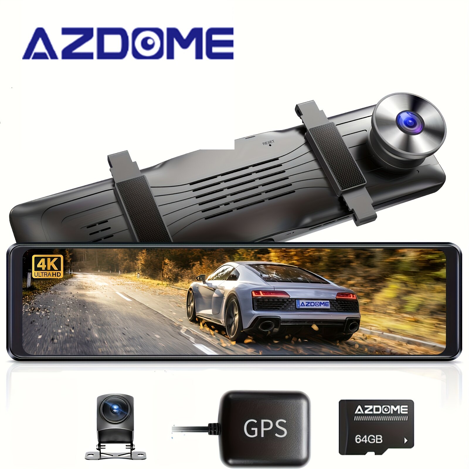 4K AZDOME PG19X видеорегистратор с полносенсорным экраном 12" и GPS, зеркало с разделенным экраном, передняя и задняя камеры 4K+1080P, встроенный монитор парковки