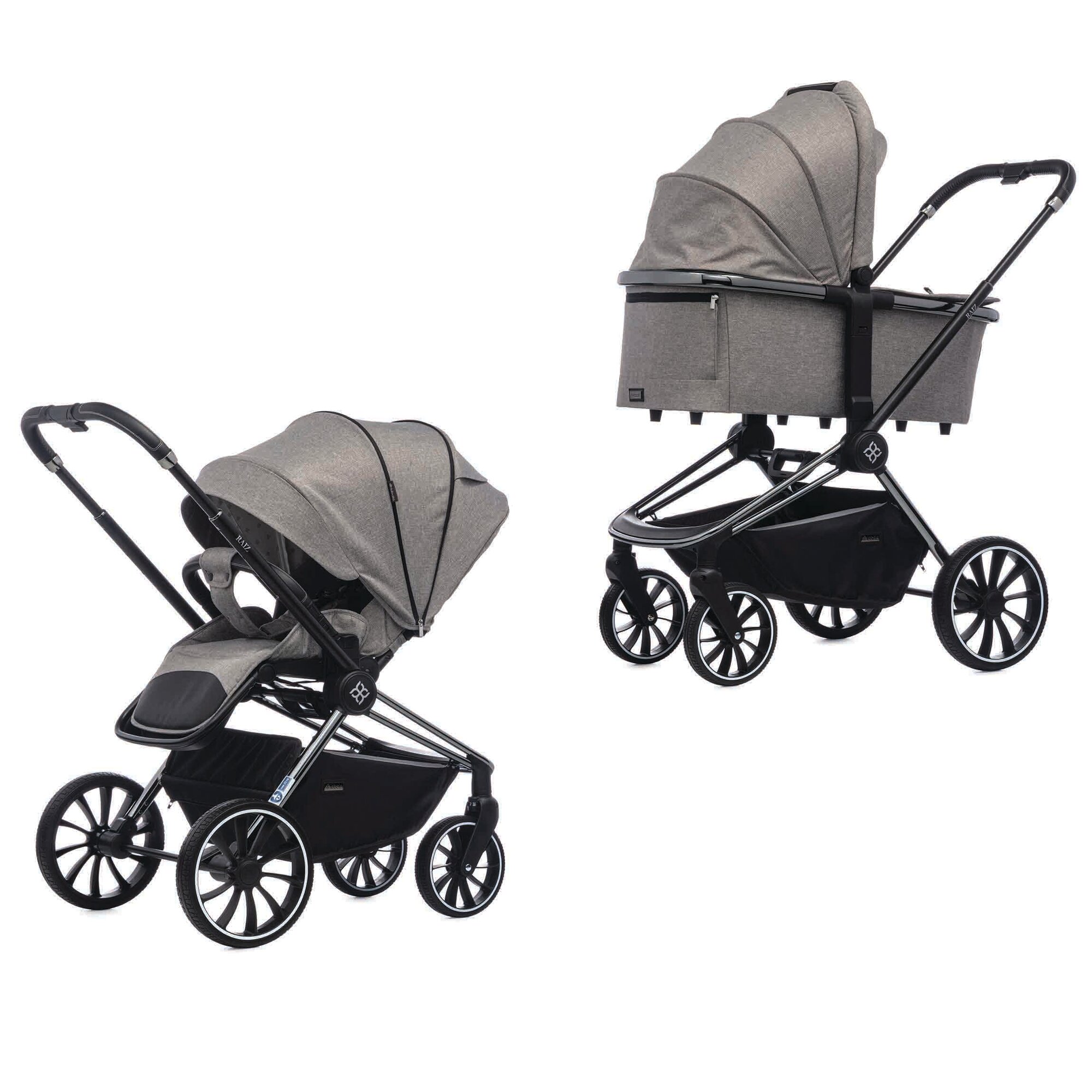 Детская коляска 2 в 1 Labala Raiz Basic Line (Light Grey), рама хром графит