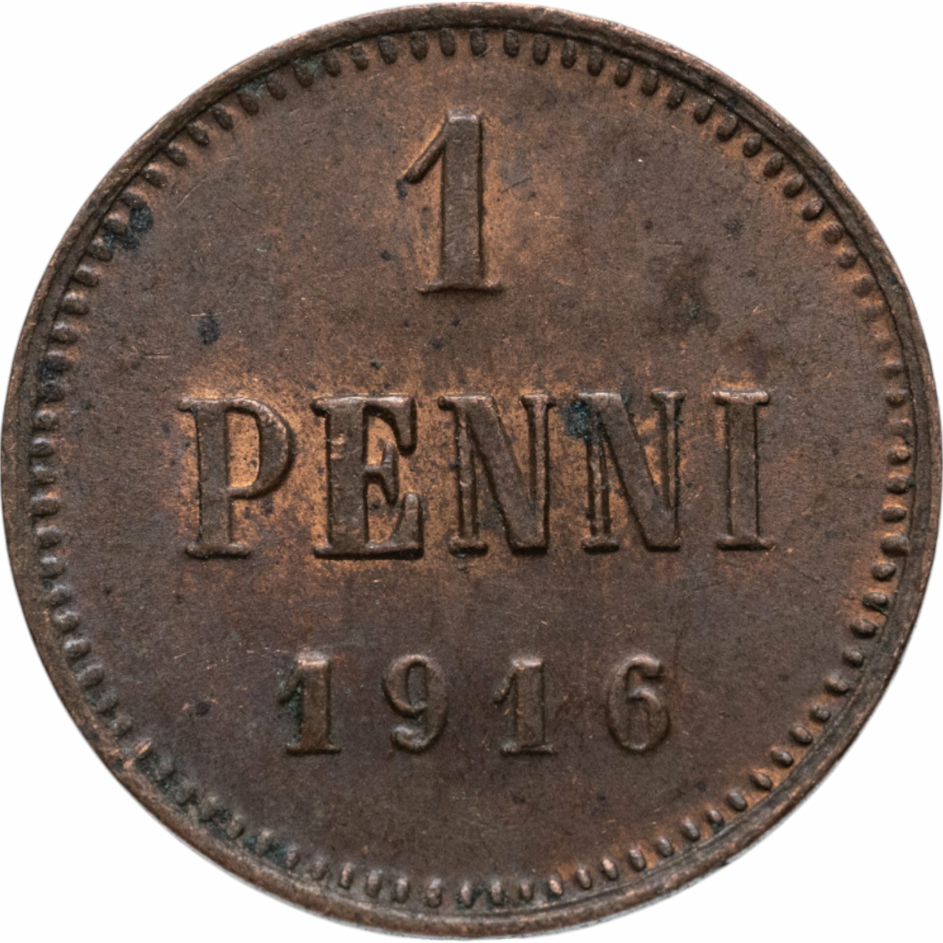 1 пенни penni 1916 Российская Финляндия, Медь, в сохранности UNC