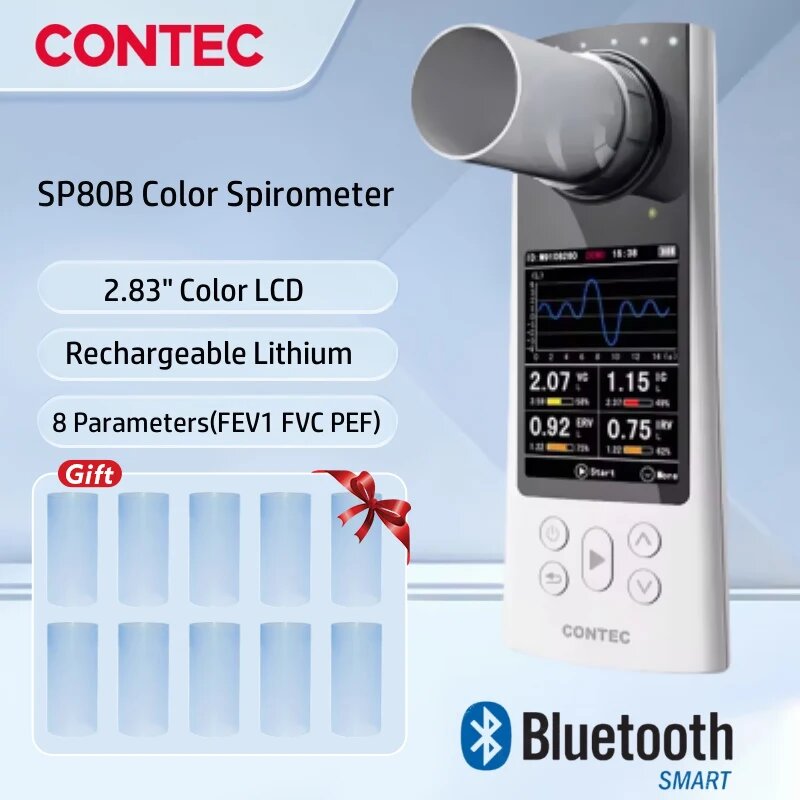 SP80B Цветной дисплей USB Портативный цифровой спирометр Bluetooth Touch Спирометрическое программное обеспечение для ПК с 10 мундштуками