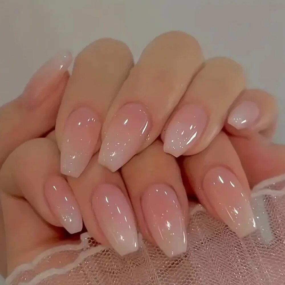 Накладные ногти, градиент нюд-розовый, 24 шт, Цвет: 990