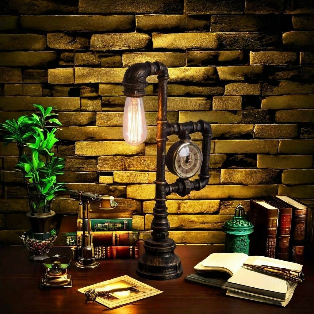 Настольные каминные часы, Старинный европейский стиль, Металлический материал, включая электрическую лампочку, циферблат с принтом, кварцевый