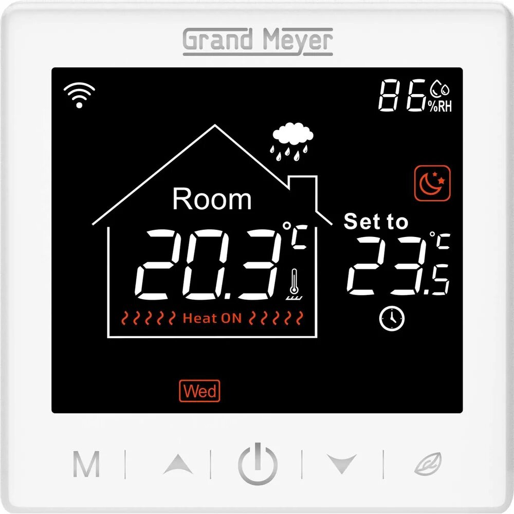 Терморегулятор, Grand, Grand Meyer Wi-Fi белый SN-10, управления теплым полом, Сенсорный