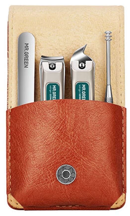 MR.GREEN Господин Зеленый Маникюрный набор из нержавеющей стали в кожаном футляре в дорогу из 4 предметов в подарочной упаковке (mr-6103)