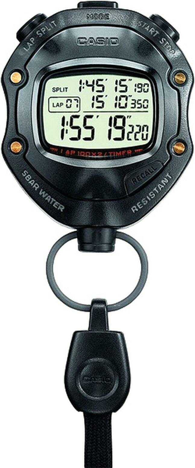 Секундомер CASIO HS-80TW-1D, электронный, спортивный, под шнурок, черный
