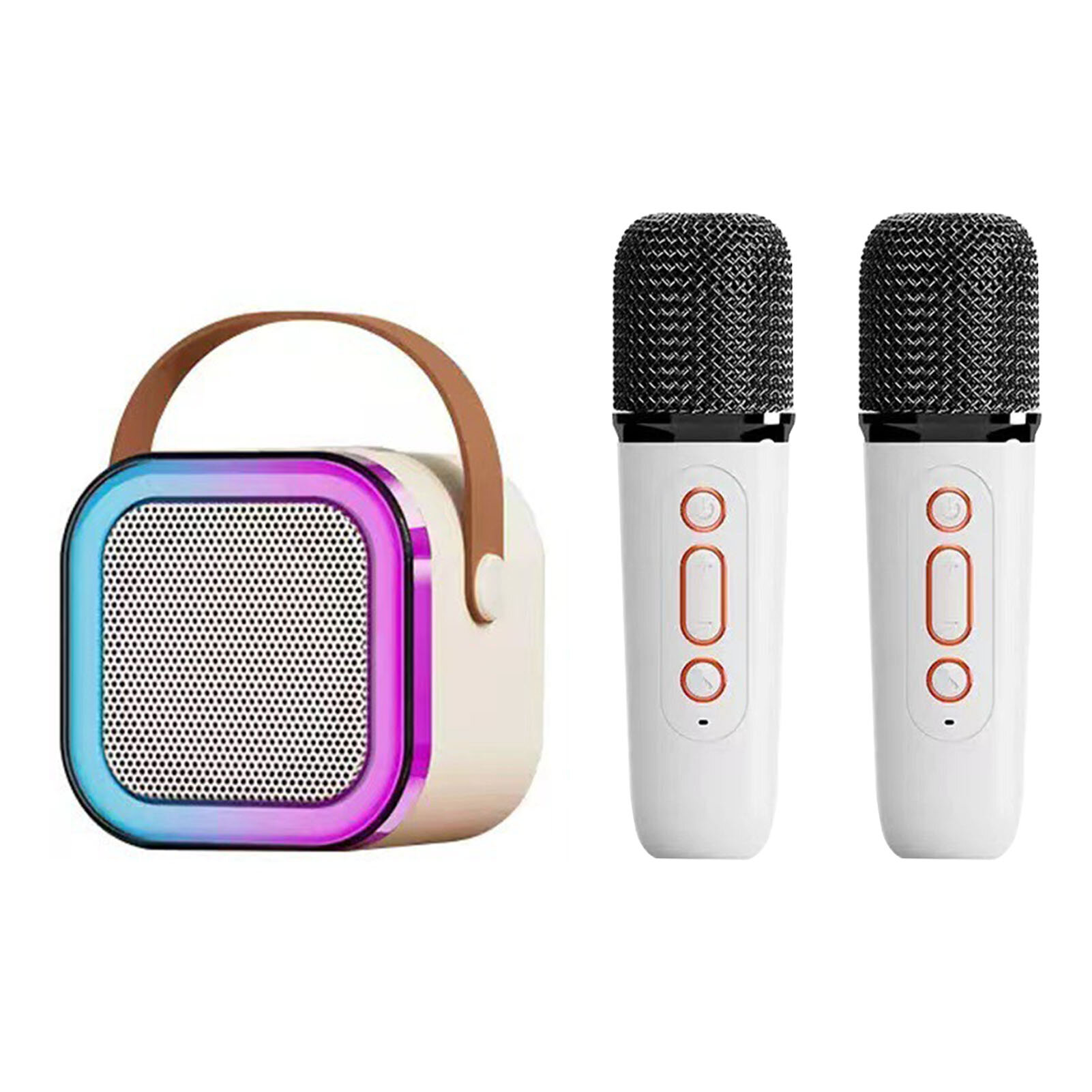 Мини-караоке-машина Колонка для караоке с беспроводным микрофоном Эффекты света Портативная караоке-система с батареей для домашней вечеринки Белый с 2 микрофонами