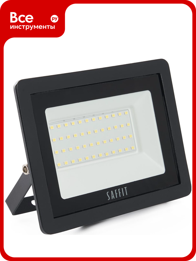 Светодиодный прожектор SAFFIT SFL90-50 2835SMD, 50W 6400K AC220V/50Hz IP65, черный в компактном корпусе 55066