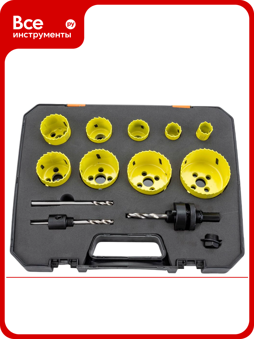 Набор биметаллических коронок по металлу 13 предметов (коронки диаметром 19, 22, 29, установки замков