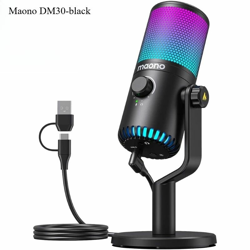 MAONO Микрофон игровой DM30 RGB- black микрофон USB-микрофон для игрового компьютера и ПК