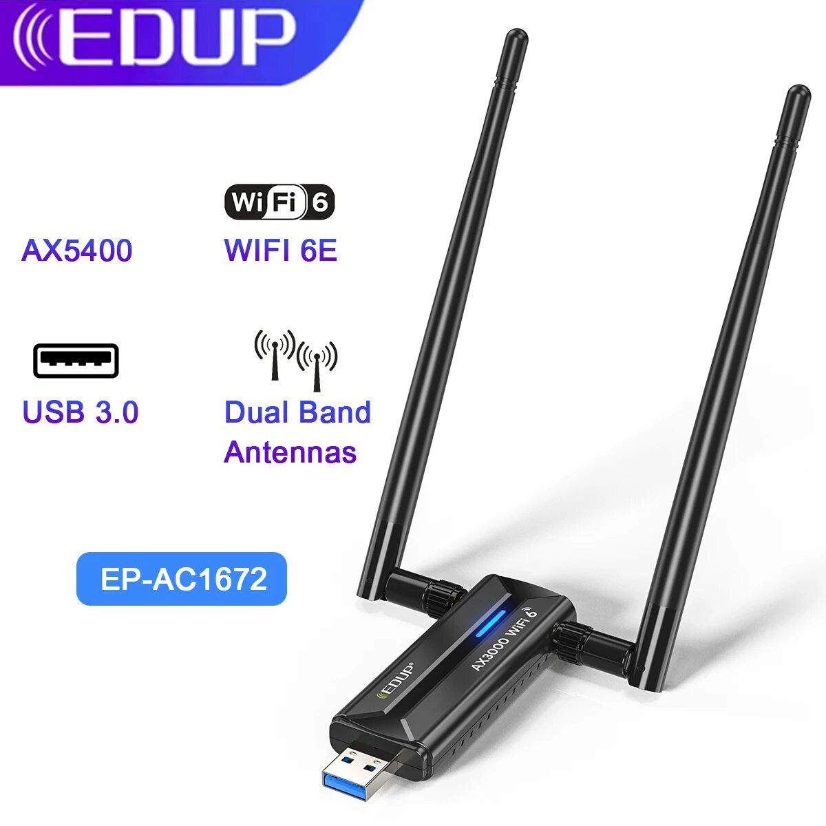 EDUP AX1672 WiFi 6E беспроводная сетевая карта USB 3.0, AX1672
