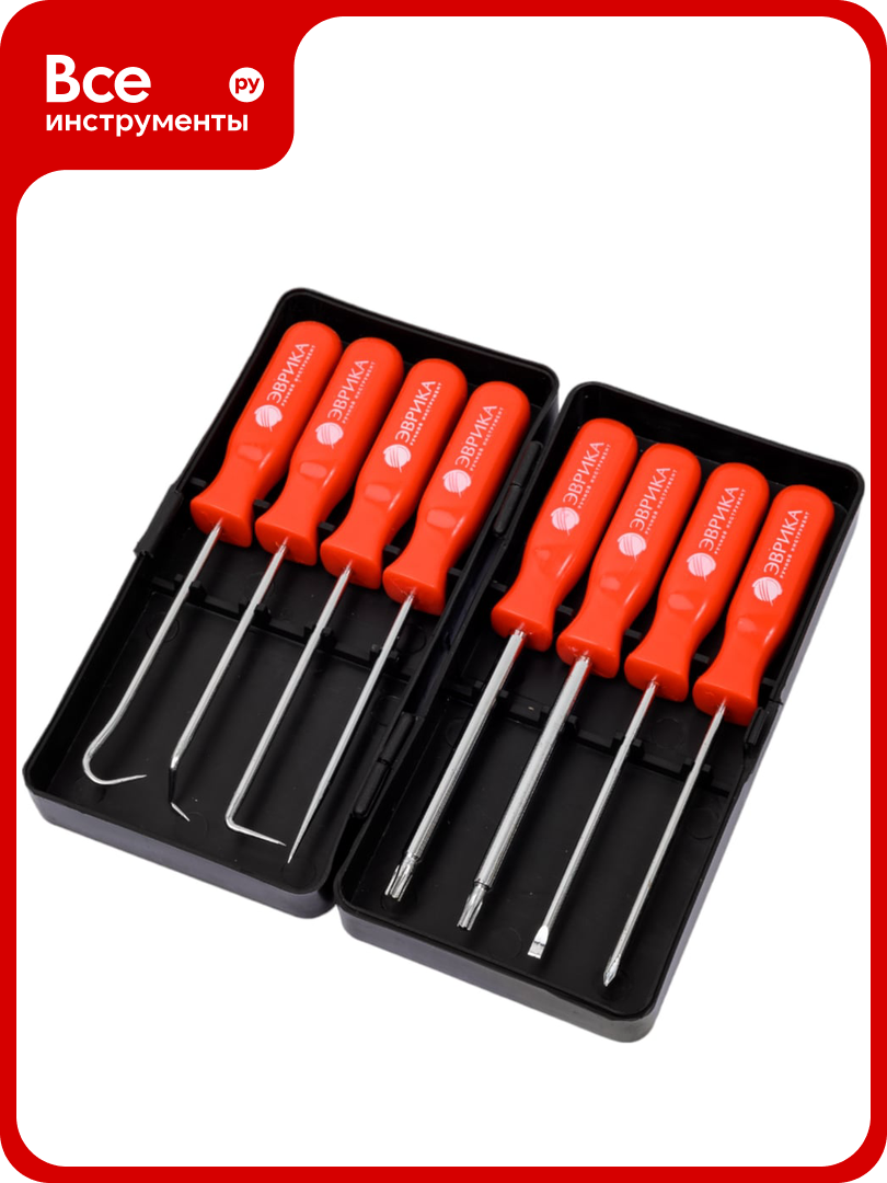 Набор, 1, шило 1 шт, крючки изогнутый, 45, 90, отвертки Sl 1/8, Ph0, T15, T20 эврика ER-58003, узлов автомобиля