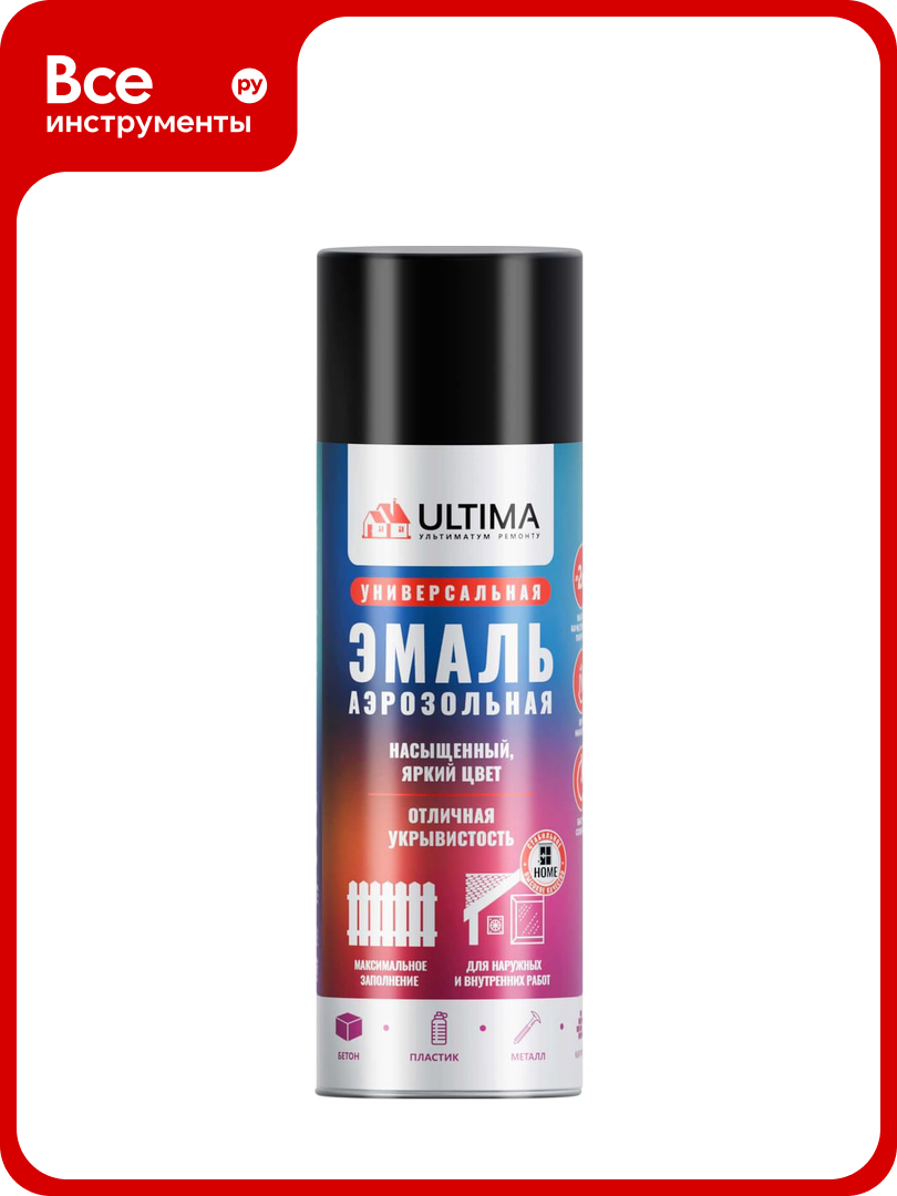 Аэрозольная краска ULTIMA RAL 9005 черный матовый универсальная 520 мл ULT008, Технические характеристики+цвет