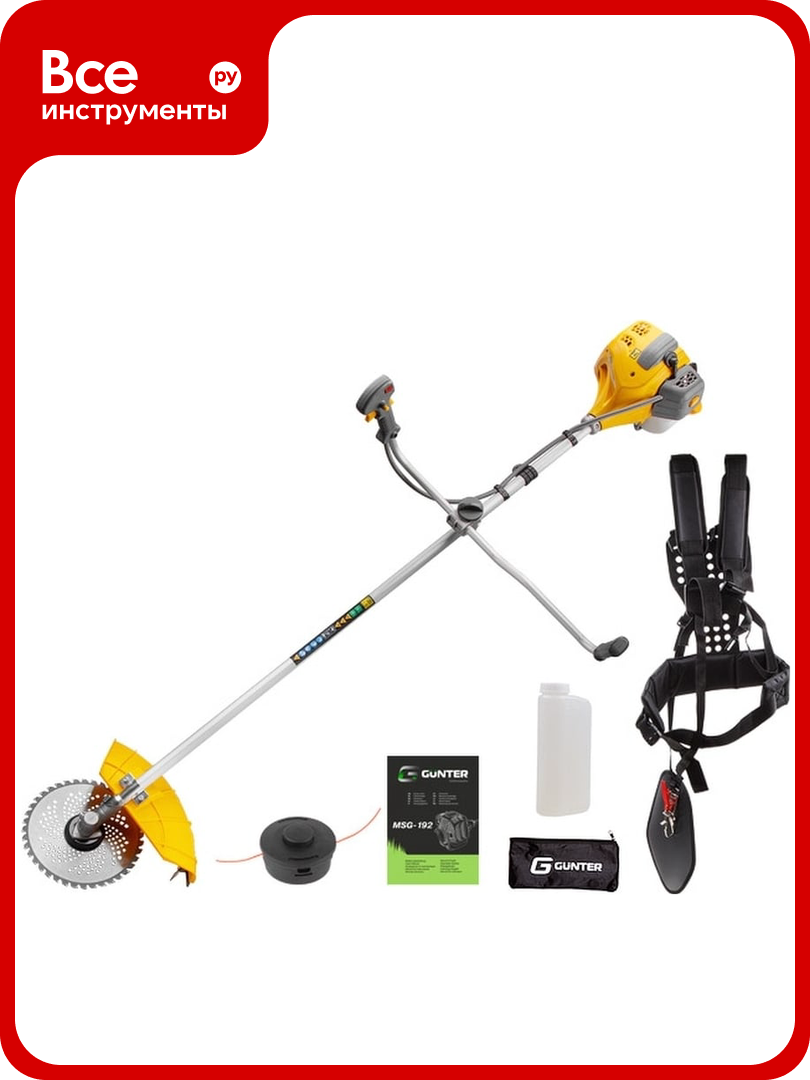 Мотокоса Gunter MSG-192, для стрижки газона на частном участке, бензиновый двигатель, антивибрационная система