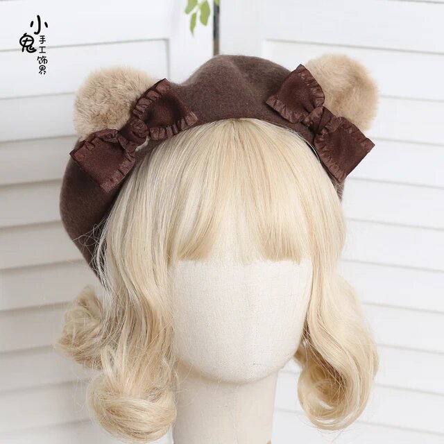 Женская шерстяная берет с ушками